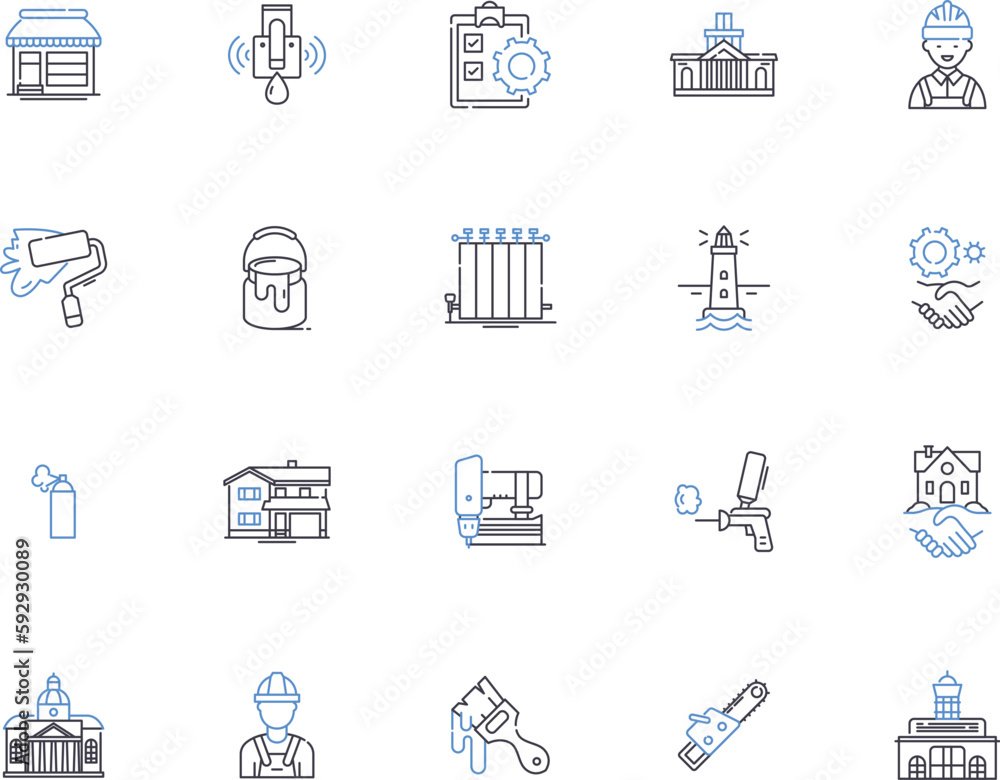 Builder outline icons collection. builder, constructor, architect ...