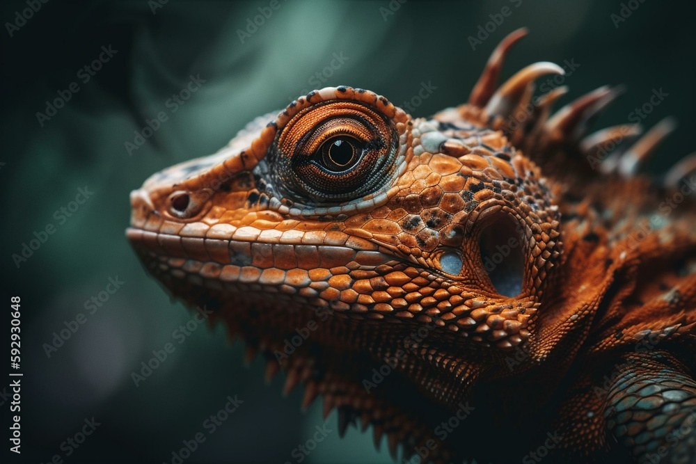 In-depth look of an animal's face, namely that of a panana lizard ...