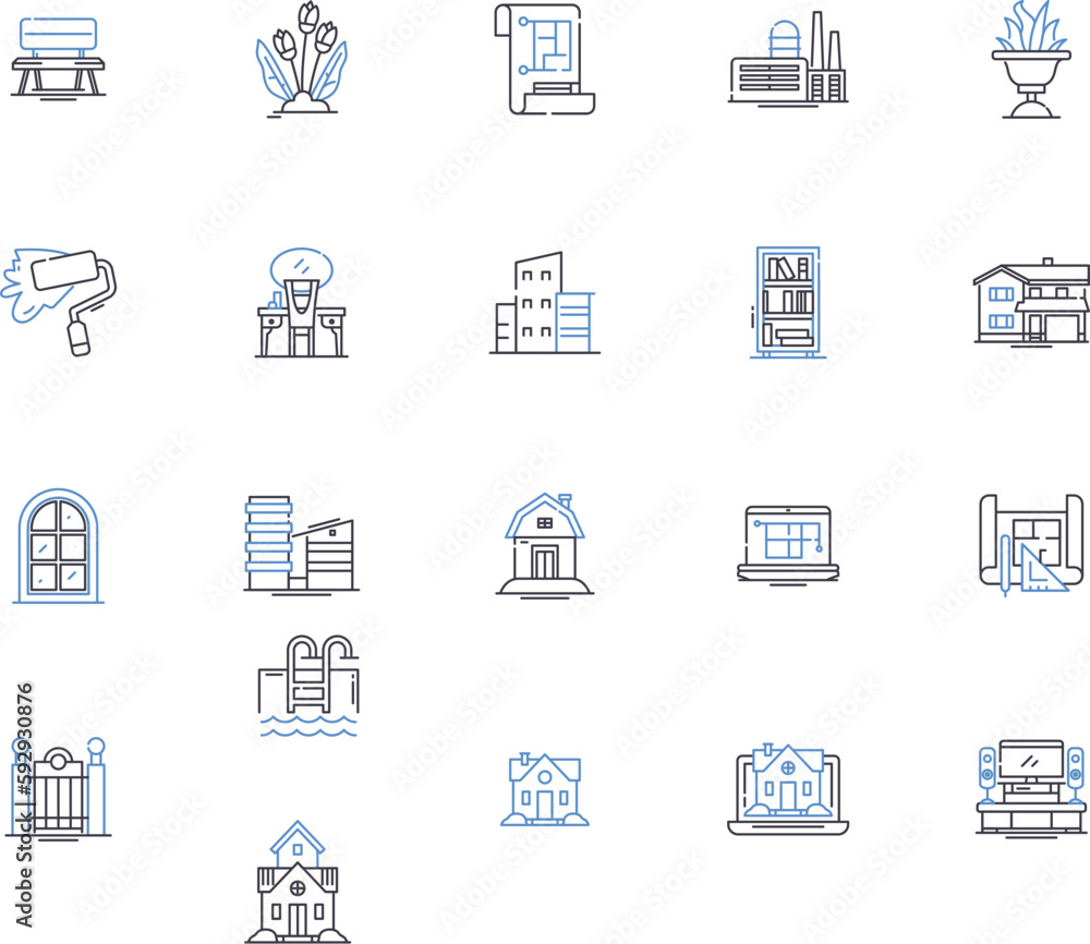 Construction project outline icons collection. building, infrastructure ...