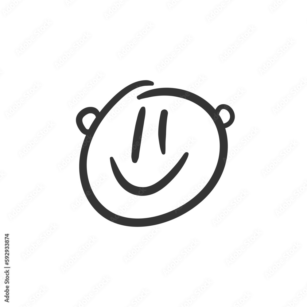 Hand drawn happy face vector icon. Smiling face flat sign design ...