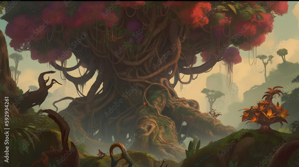 紅葉する異世界の巨木 | Giant trees in another world with autumn leaves Generative ...