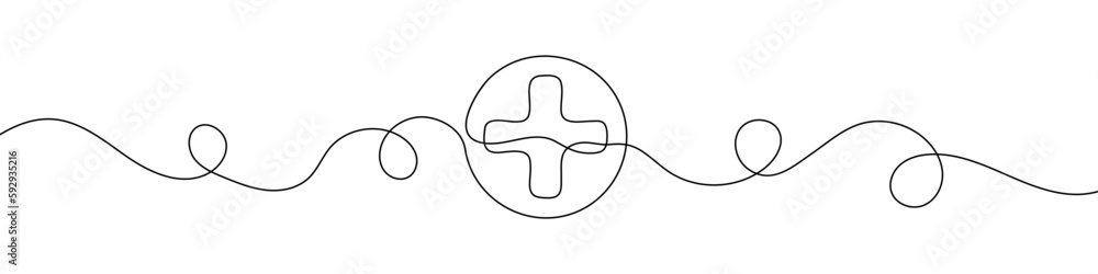 Plus sign in continuous line drawing style. Line art of a plus sign ...