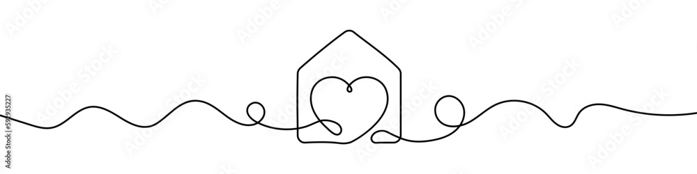 House sign in continuous line drawing style. Line art of house icon and ...