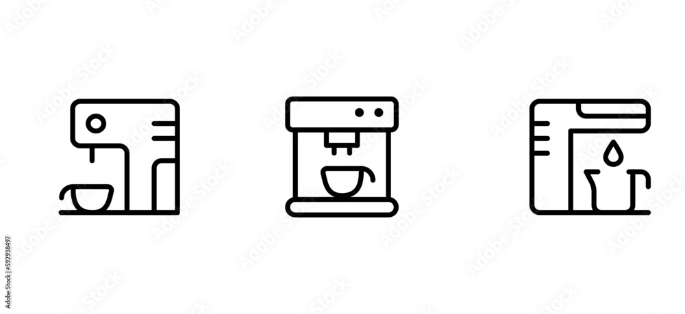 Coffee machine icon vector set design with Editable Stroke. Line, Solid ...