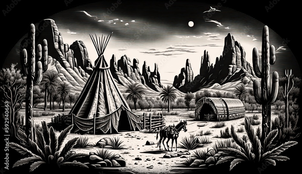 AI Generated. AI Generative. Native american western scene background ...