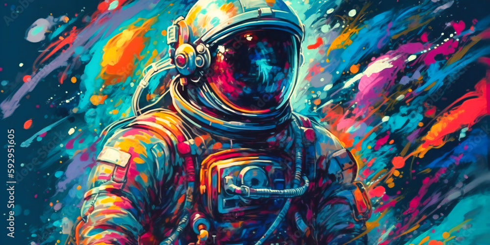 an astronaut and sprites are floating in space, Stock Illustration ...