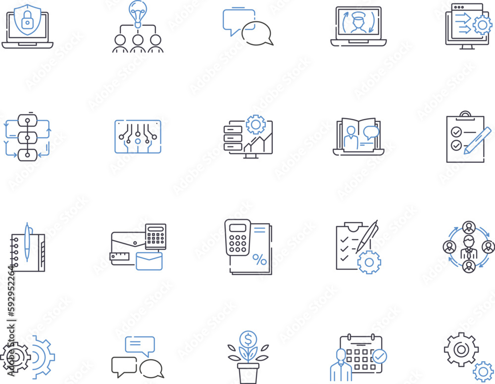 Connecting business outline icons collection. Networking, Linking ...