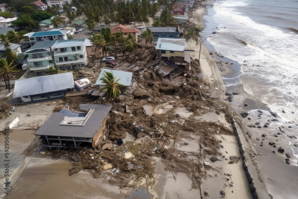 tsunami waves battering beachside hotels and resorts, causing massive ...