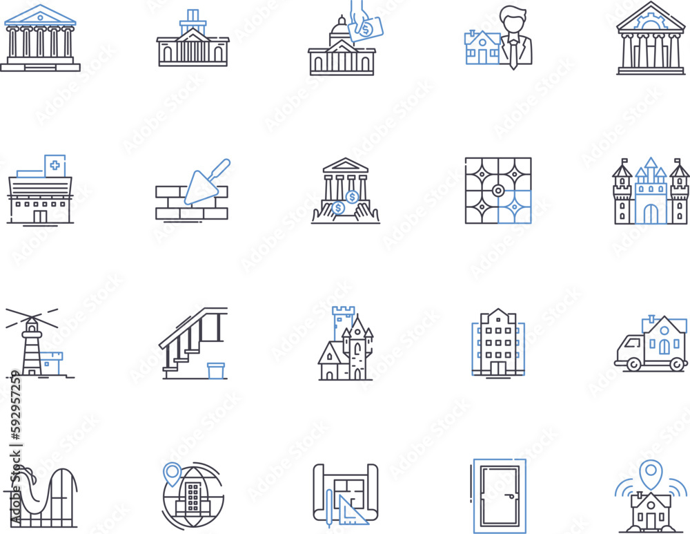 Buildings outline icons collection. Architecture, Structures, Edifices ...
