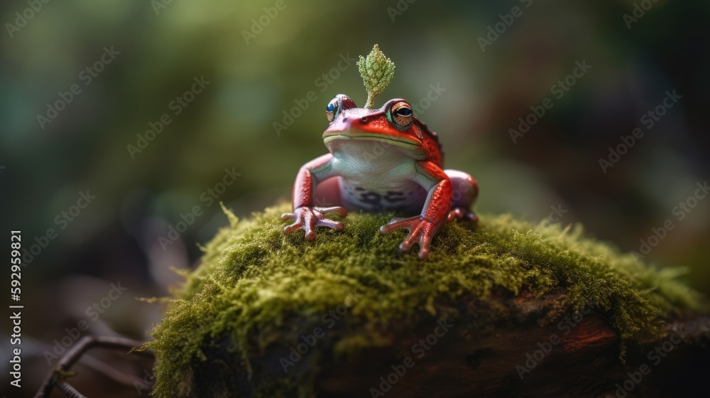 Regal Amphibian: Vivid Frog Donning an Ancient King's Crown Amidst ...