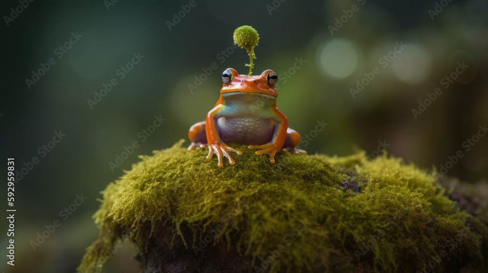 Regal Amphibian: Vivid Frog Donning an Ancient King's Crown Amidst ...