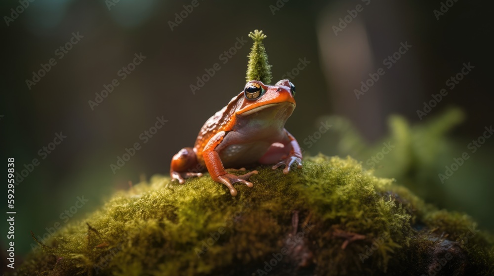 Regal Amphibian: Vivid Frog Donning an Ancient King's Crown Amidst ...