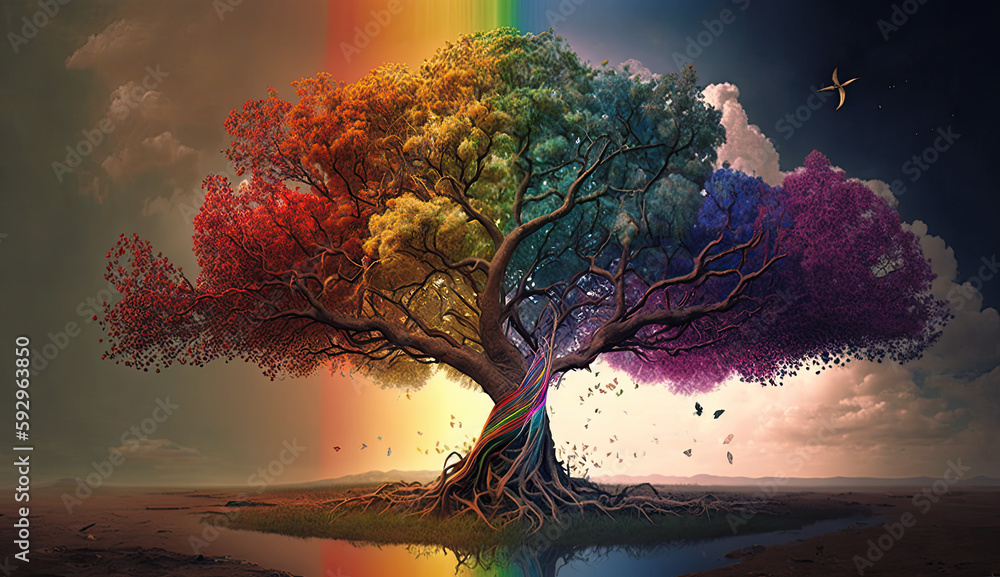 beautiful magic rainbow tree, the beginnings of life, a family tree ...