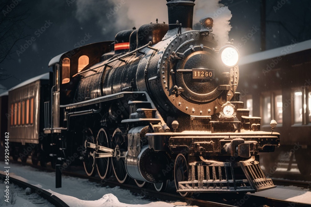 steam locomotive with polar express train lit lantern and rides on ...