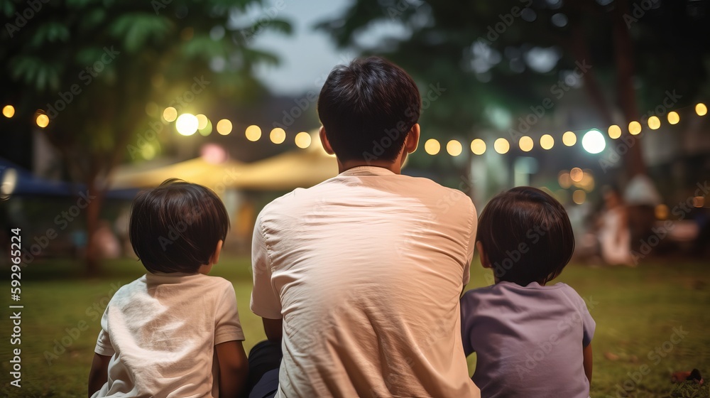 Father's Day illustration - Back view of father sitting with his ...