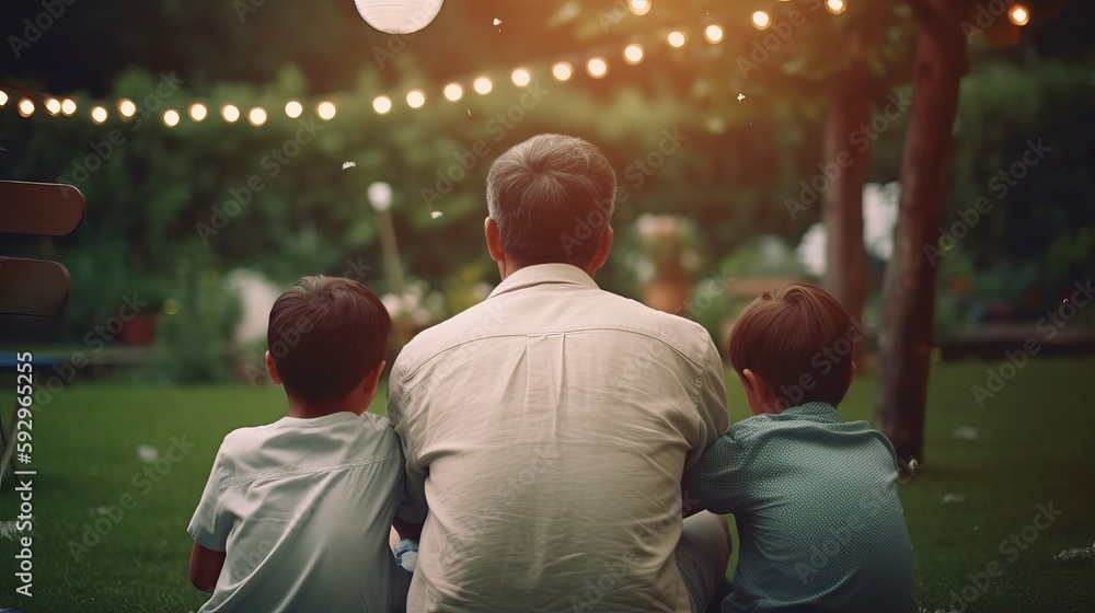 Father's Day illustration - Back view of father sitting with his ...