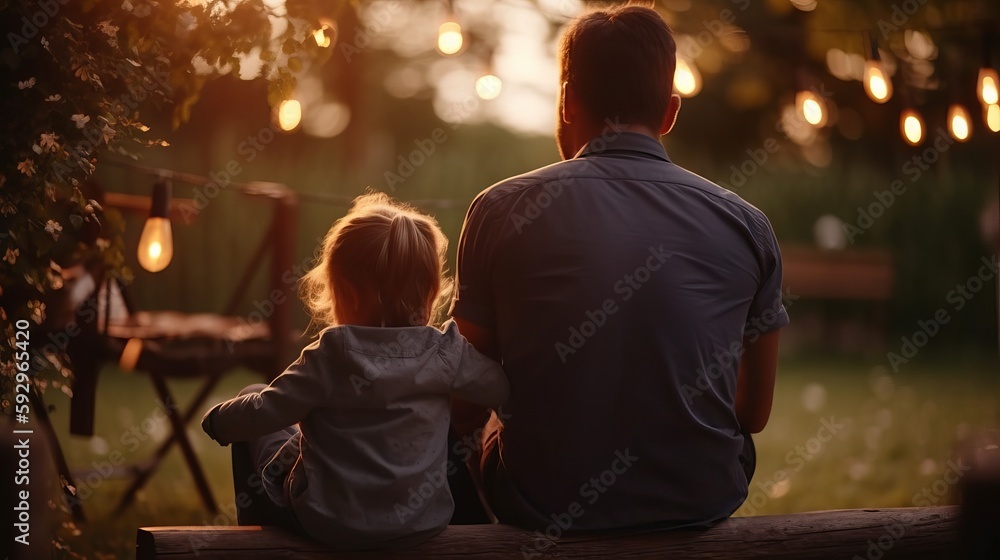 Father's Day illustration - Back view of father sitting with his ...