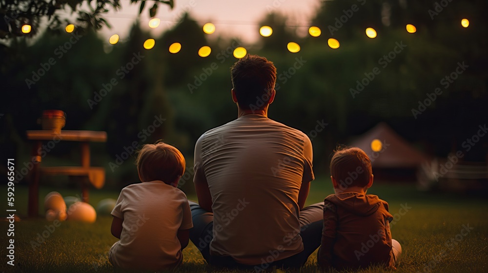 Father's Day illustration - Back view of father sitting with his ...