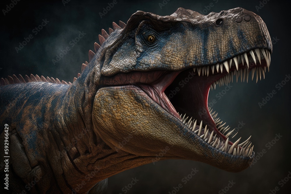 tyrannosaurus rex, teeth bared and ready to attack, created with ...