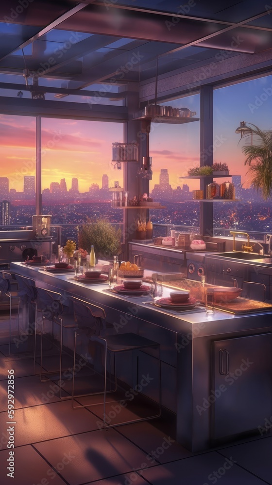 High-End Outdoor Kitchen & Dining Area with City View, Disney-Inspired ...