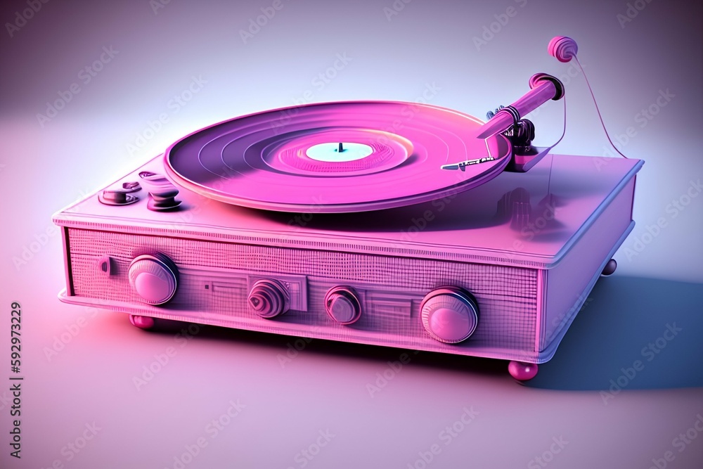 Pink Vintage Turntable Record Player 3d illustration 3d render 8k ...