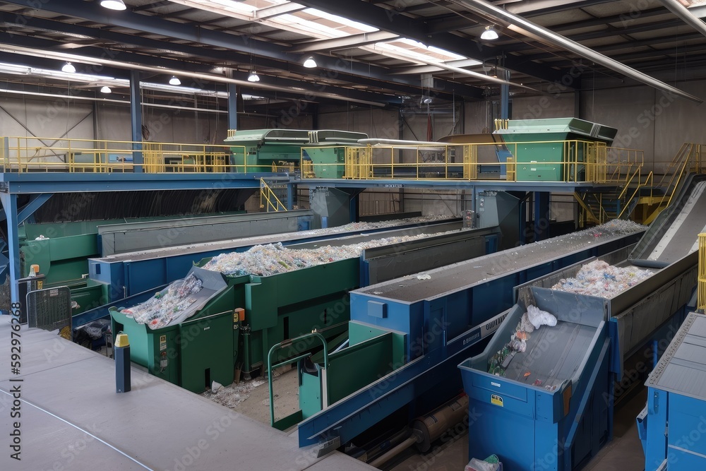 recycling center, with bins and sorting machines for separating ...