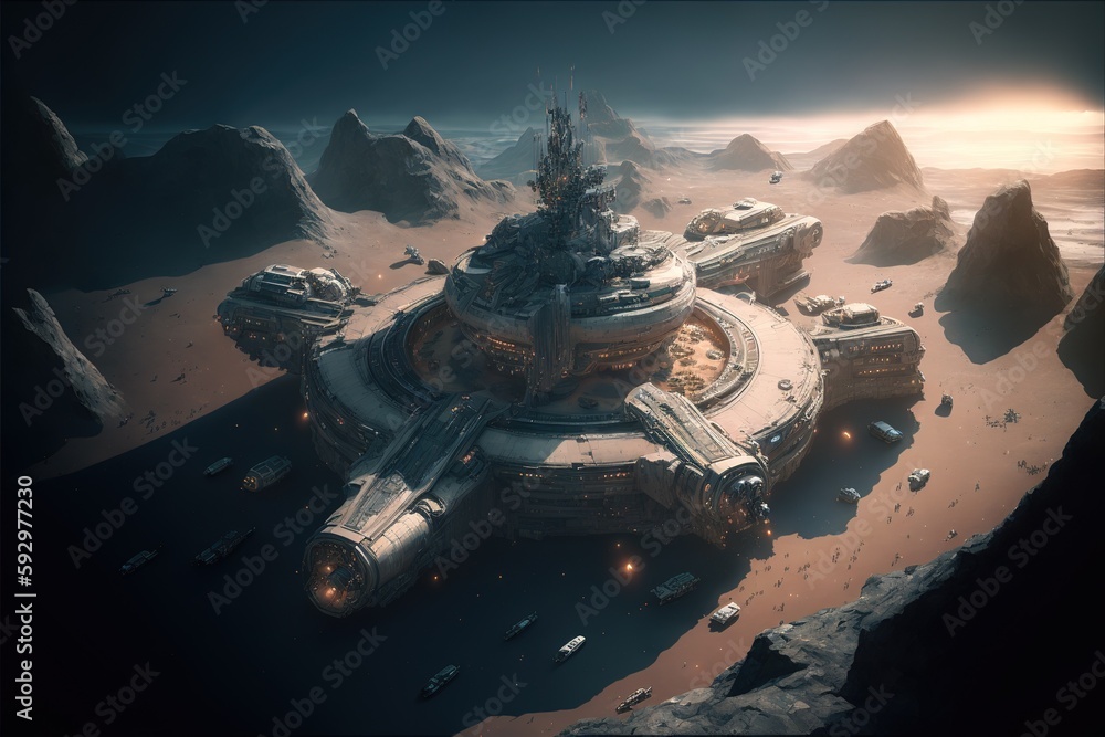 Top view scifi moon base with futuristic advance structure design on ...