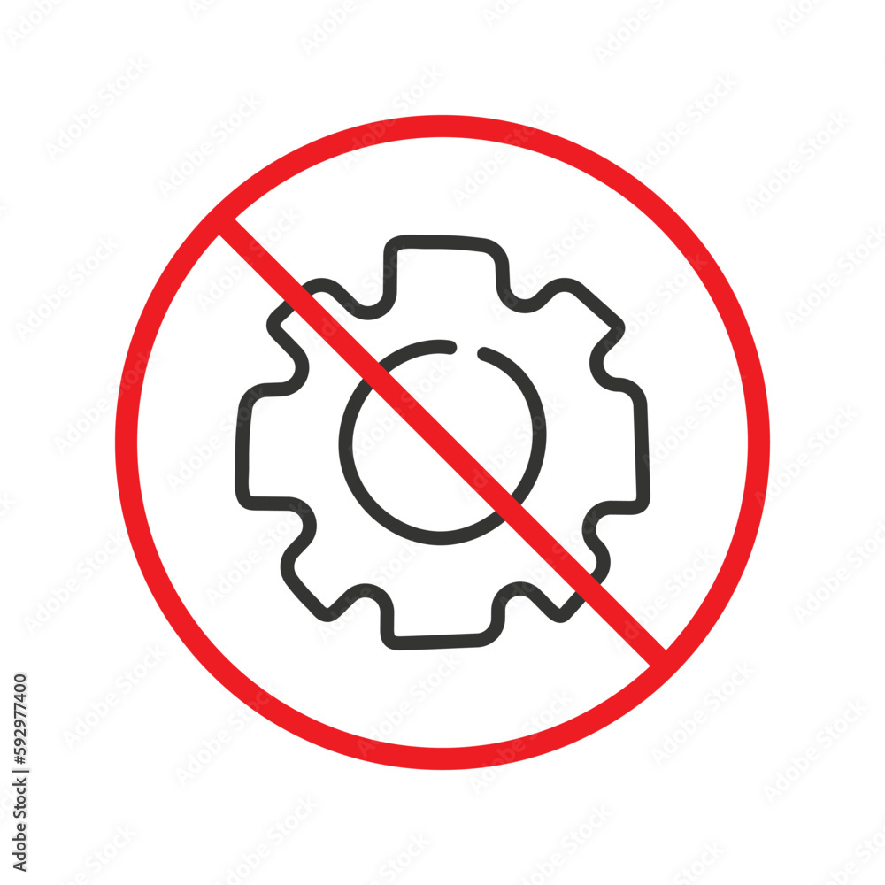 No machinery icon. Forbidden gear icon. No cogwheel sign. Prohibited ...