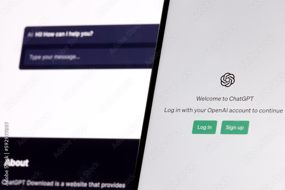 Smartphone with ChatGPT Log in page on ChatGPT website with question ...