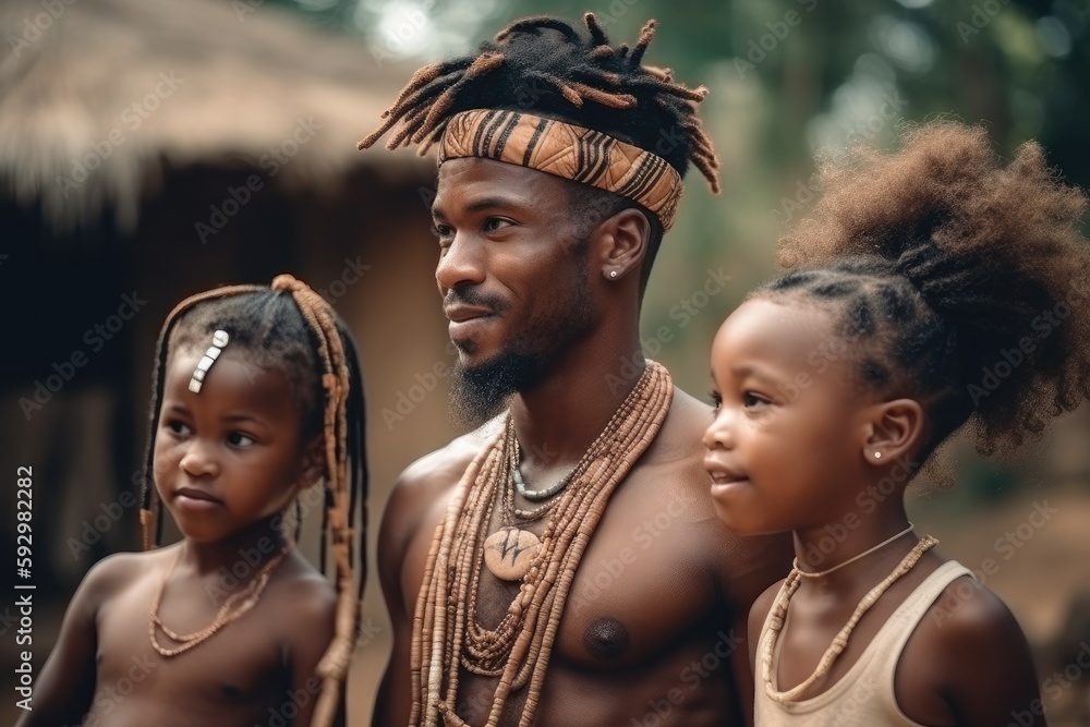 This beautiful black family represents an African tribe, showcasing the ...
