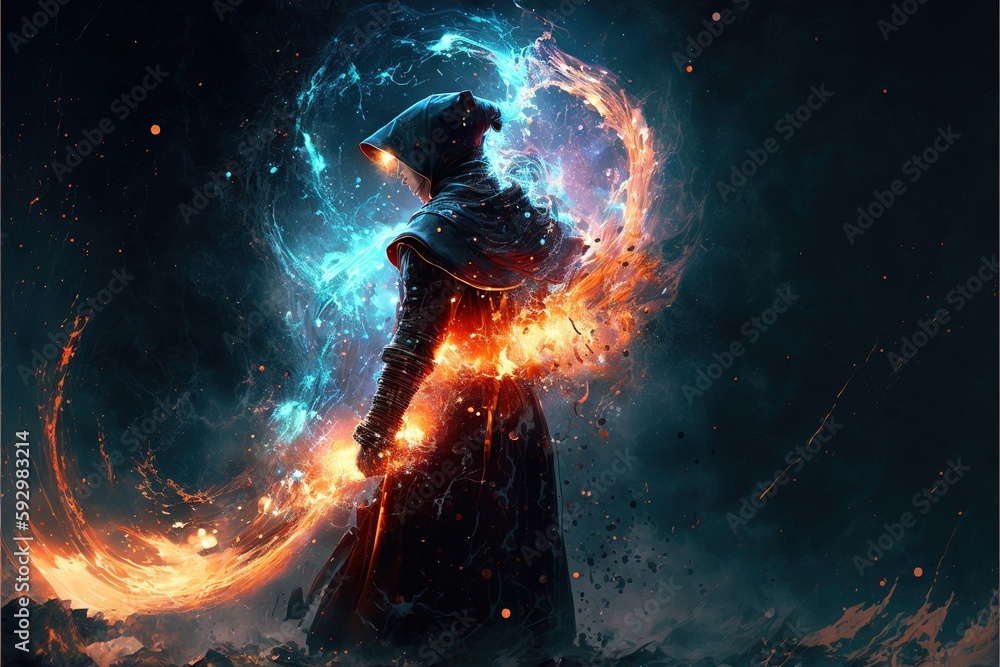 Battlemage in fantasy setting, powerful spell casting by sorcerer ...