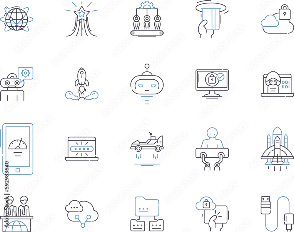 Cybersecurity outline icons collection. Cybersecurity, hacking, malware, encryption, phishing ...