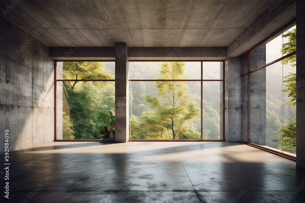 Empty concrete room interior with nature view 3d render,There are ...