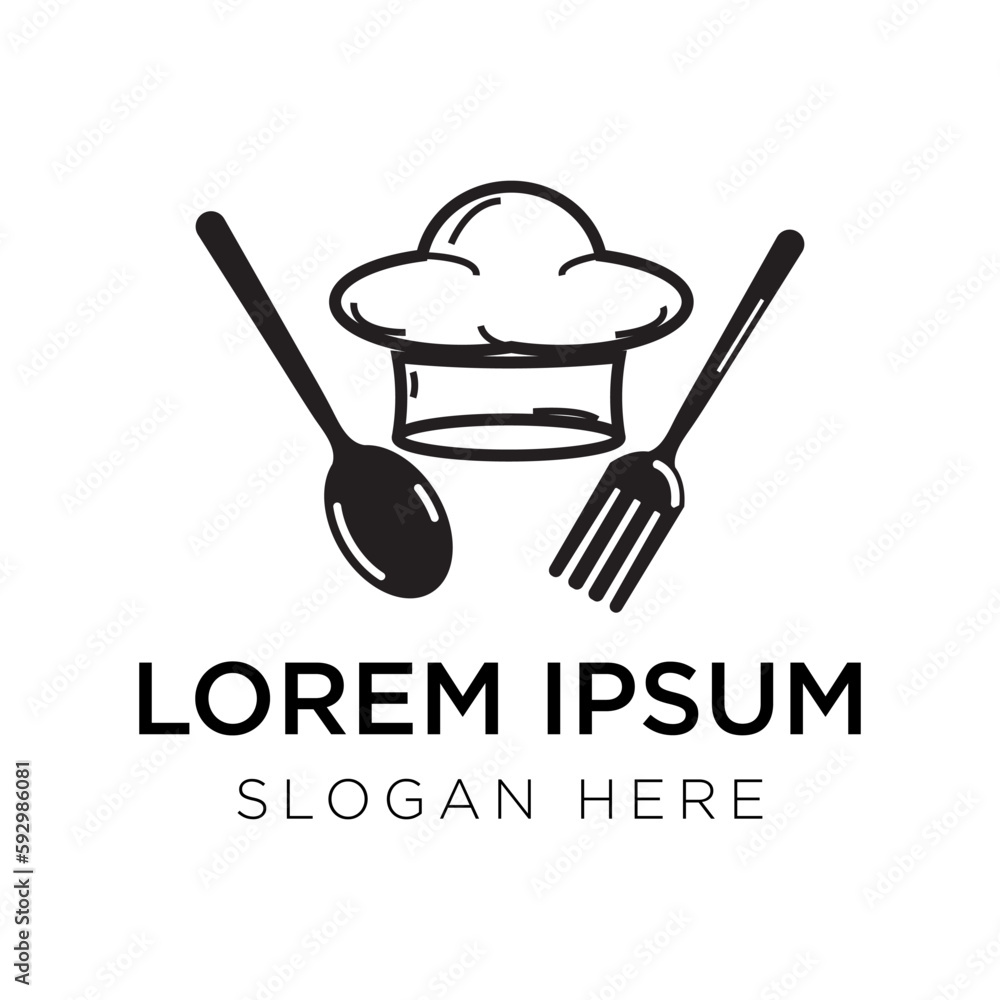 the symbol of the chef's hat, spoon and fork vector illustration ...