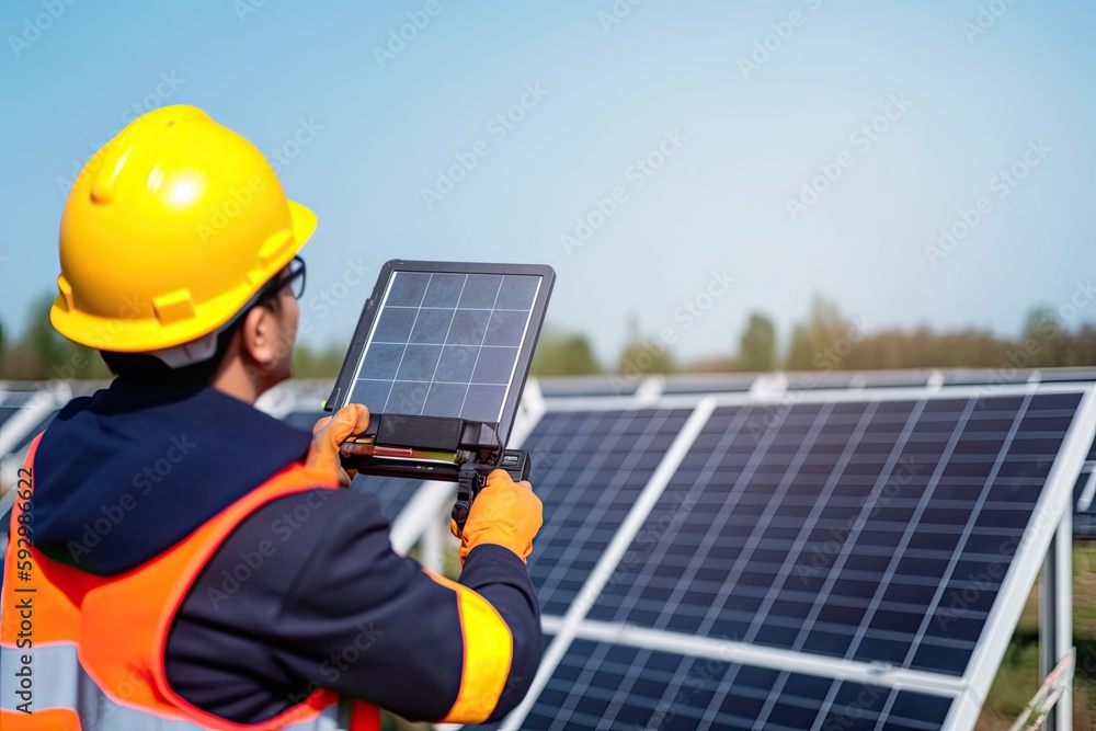 Technician takes Thermoscan Thermoscan to check hot spots in solar ...