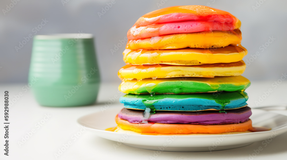 Rainbow pancakes, pancakes made with different eadible color dyes, AI ...