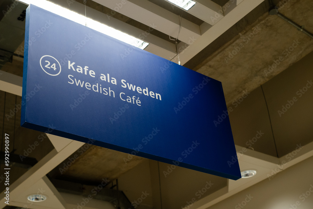 PENANG, MALAYSIA - APR 13, 2023: IKEA Swedish cafe signboard in IKEA ...