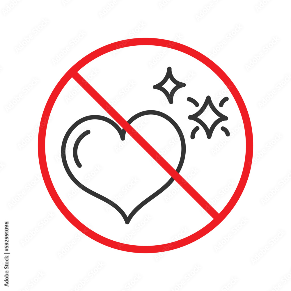 No heart icon. Forbidden heart vector sign. Warning, caution, attention ...