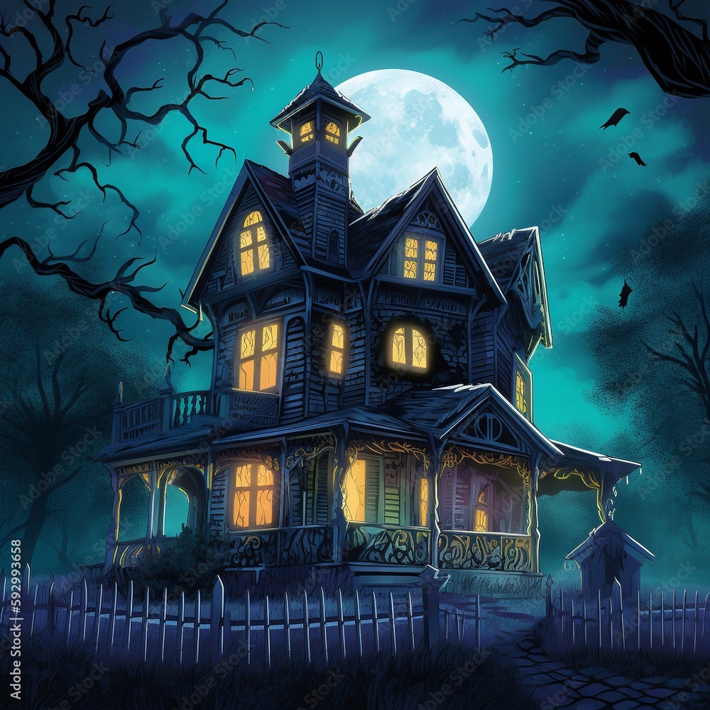 Haunted house on immersive 3D background for spine-chilling Halloween ...