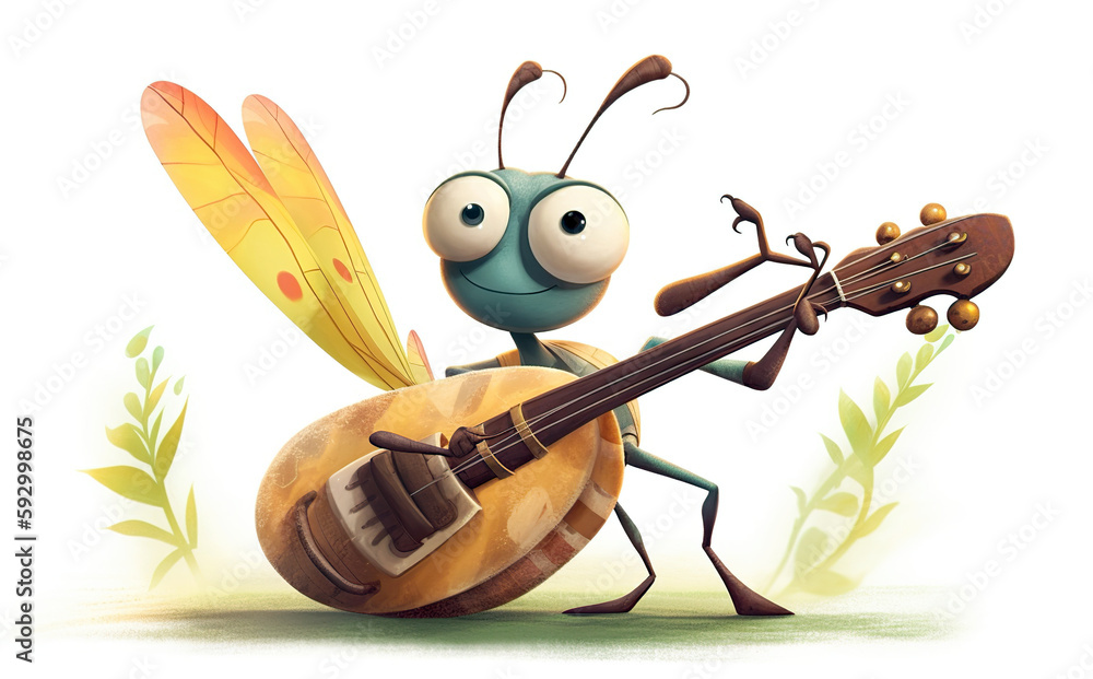 Happy and joyful insects playing musical instruments. Cartoon ...