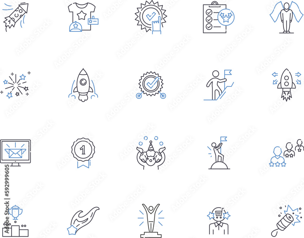 Vetor de Successful people outline icons collection. Prosperous ...