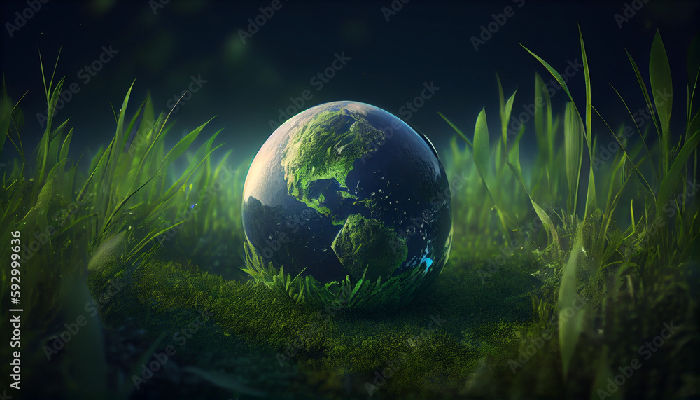 Green planet earth covered with grass. World Earth Day. World ...