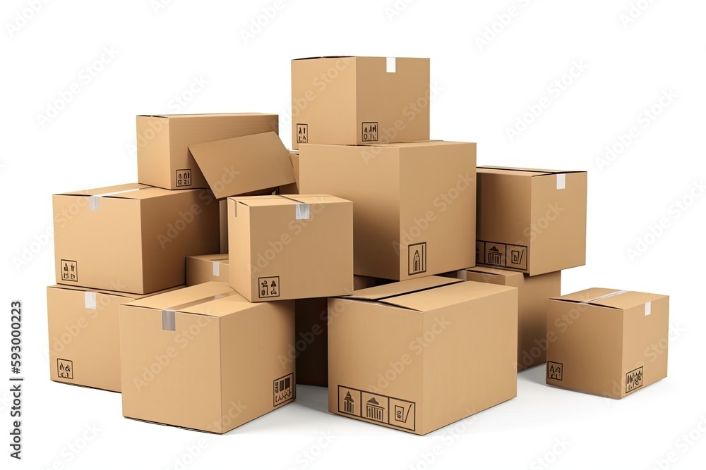 On a white background with text space, an illustration of cardboard ...