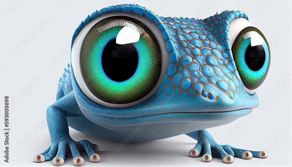 Lizard with big blue eye and big blue eyes isolated on white background ...
