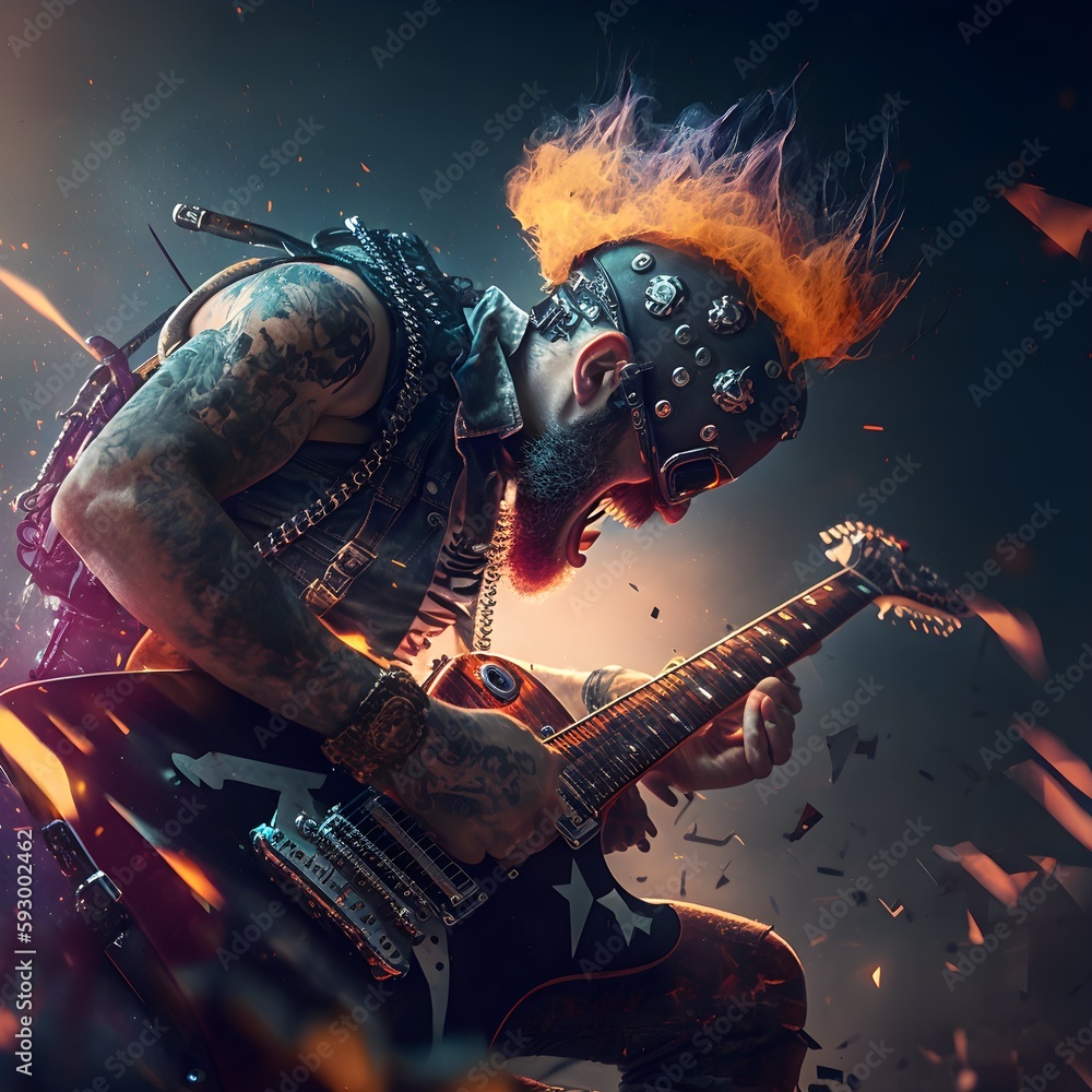 vinyl cover of a rocker smashing his guitar photo realistic Unreal ...