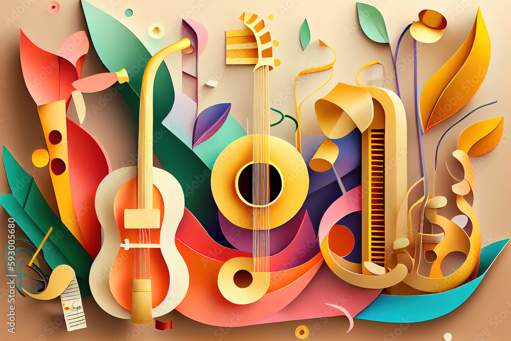 Vector layered paper cut craft style music composition of saxophone ...