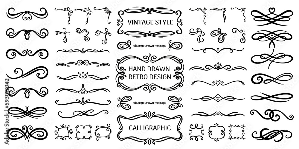 Flourish ornaments. Vintage line decoration frames collection, elegant ...