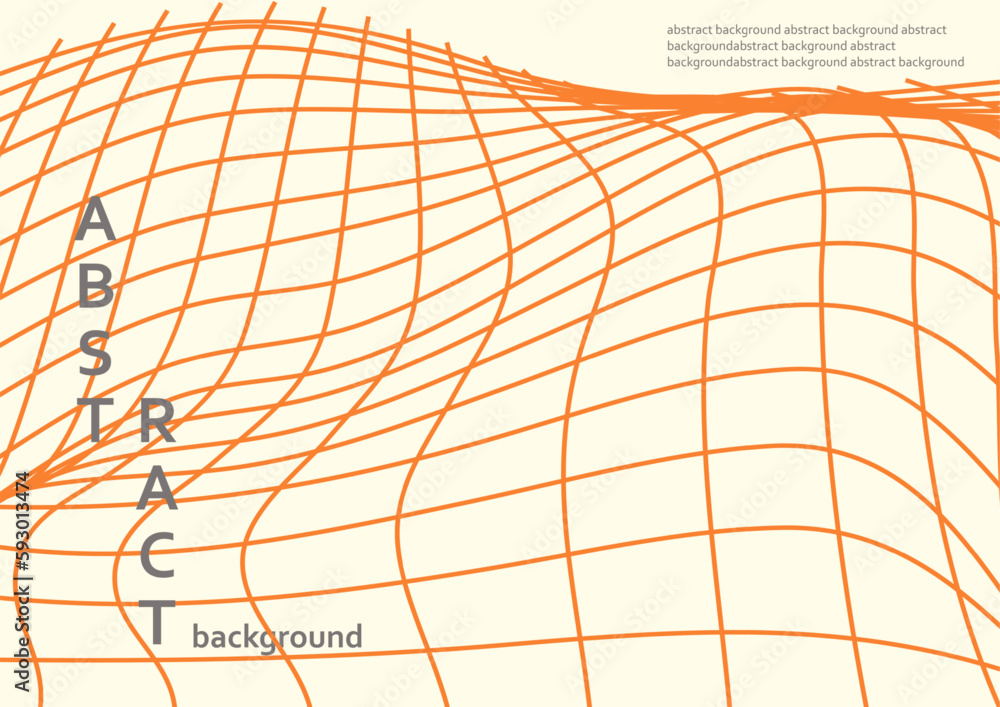 Abstract graphic design. Wireframe background. Orange grid ripple ...