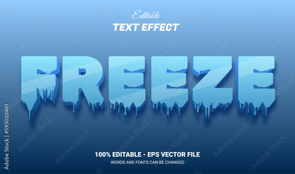 freeze 3d text effect with blue ice theme Stock Vector | Adobe Stock
