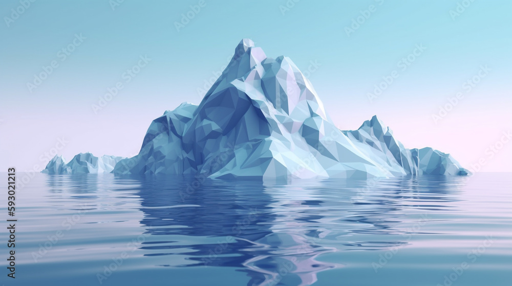 An abstract iceberg floating on a calm sea, most partly undersea, Front ...